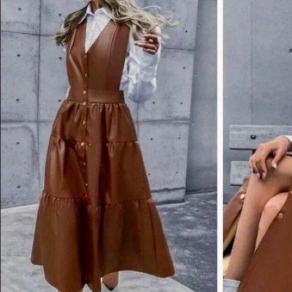 Zara | Dresses | Zara Ruffled Faux Leather Pinafore Dress | Poshmark
